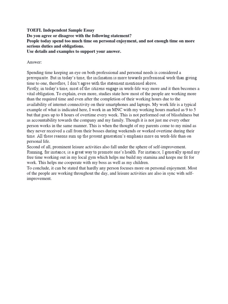 Independent Sample Essay - Personal Enjoyment | PDF | Career & Growth ...