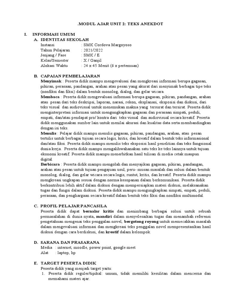 Devi Modul Ajar 2 - B.ind. X | PDF