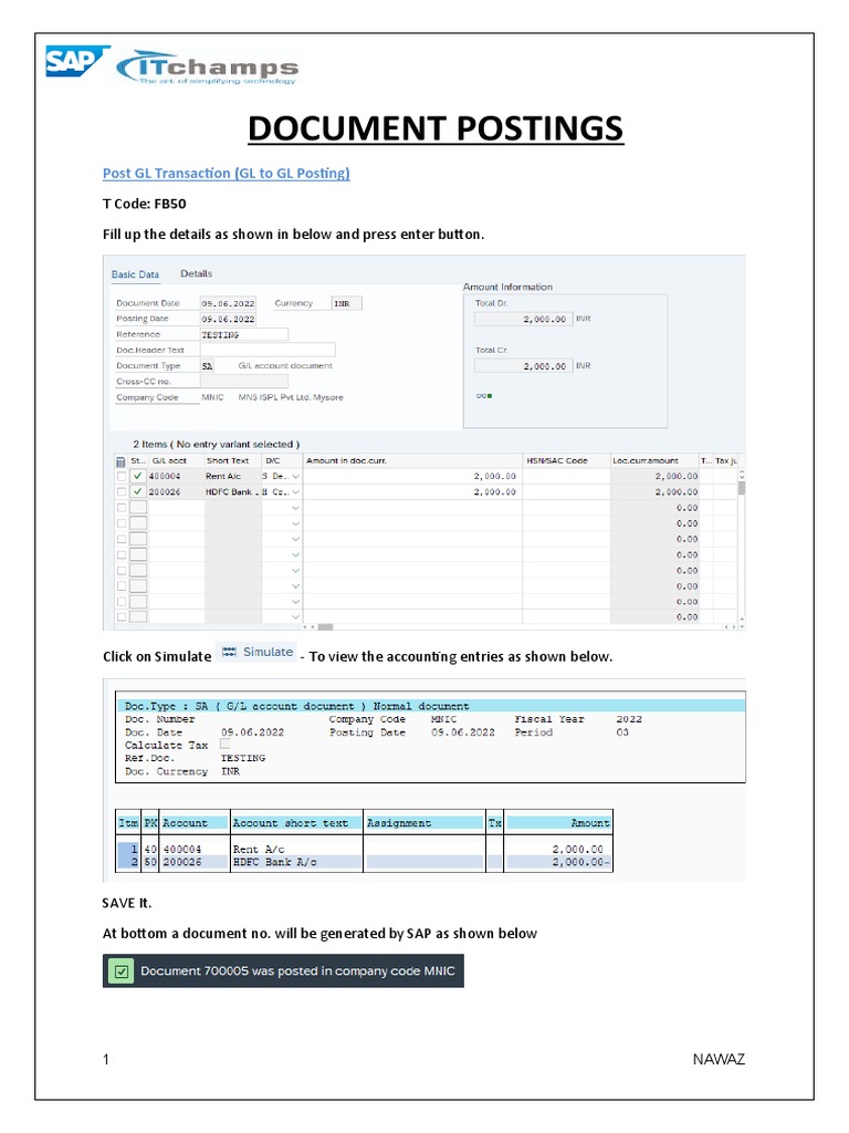 Document Postings: Post GL Transaction (GL To GL Posting) | PDF