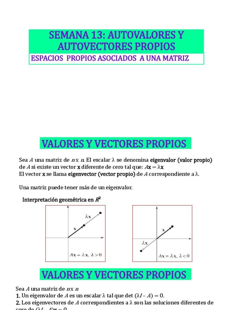 Semana 13 - Autovalores y Autovectores | PDF | Valores propios y vectores propios | Matriz ...