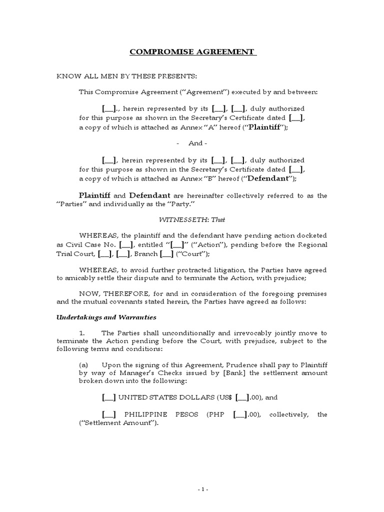 Compromise Agreement for Legal Settlement | PDF | Lawsuit | Prejudice ...
