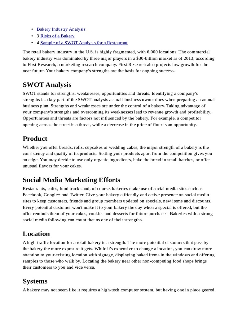 SWOT Analysis: Bakery Industry Analysis Risks of A Bakery Sample of A ...