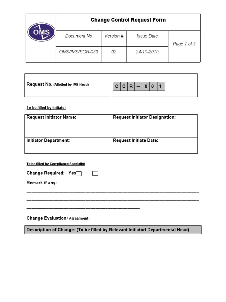 Change Control Request Form | PDF