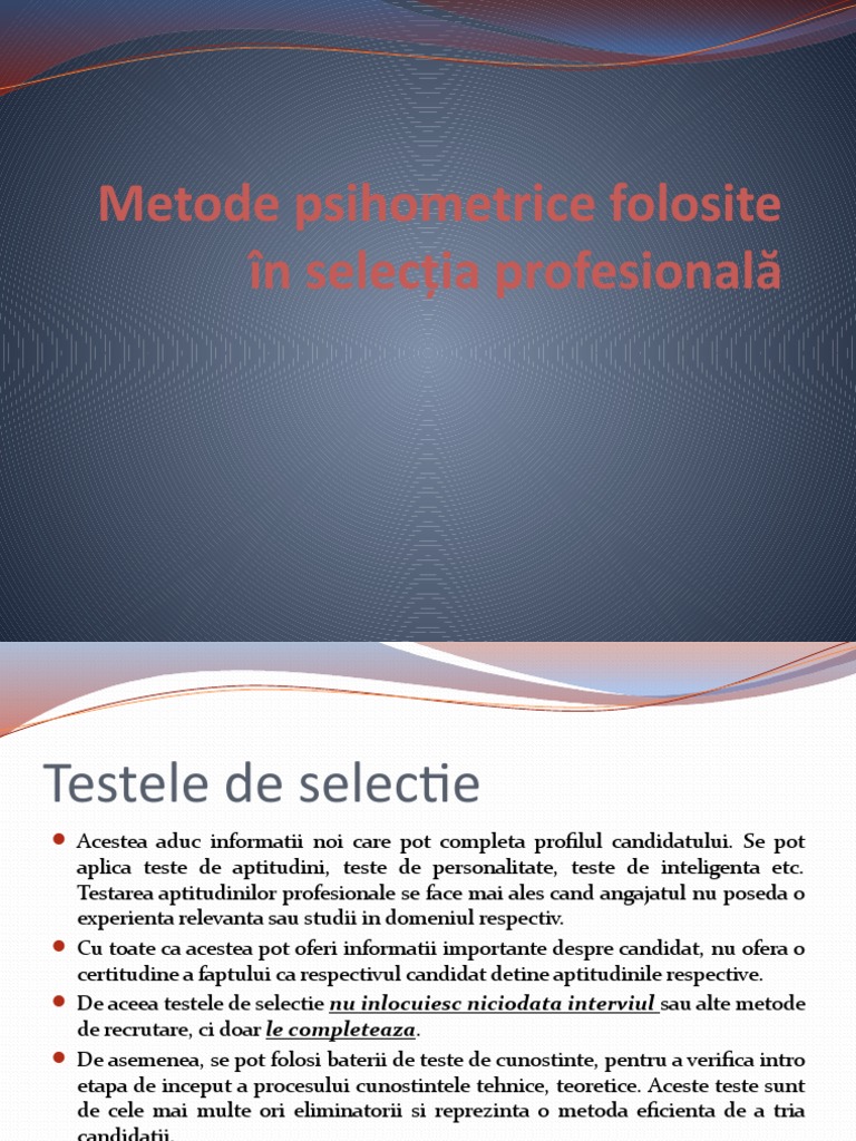 Metode Psihometrice Folosite in Selectia Profesionala | PDF
