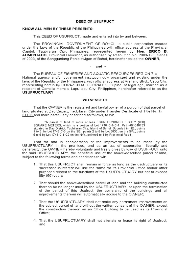 Deed of Usufruct | PDF | Civil Law (Common Law) | Environmental Law