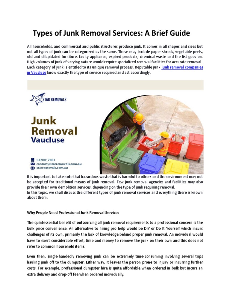 Types of Junk Removal Services A Brief Guide | PDF | Waste Management ...