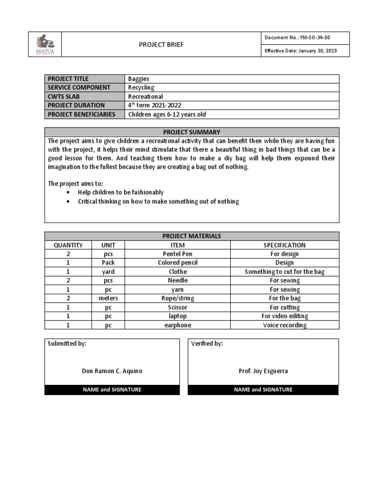 Project Brief: Project Title Service Component Cwts Slab Project ...