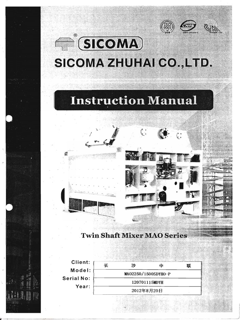 Manual Book SICOMA MA02250 - 1500 S | PDF | Transmission (Mechanics ...