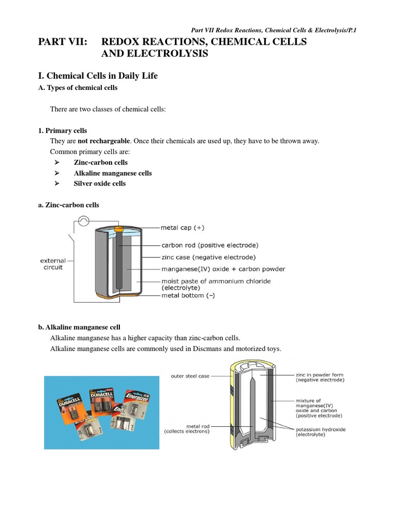 Part 7 Redox Reactions, Chemical Cells and Electrolysis | PDF | Redox | Anode
