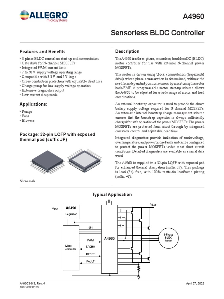 Sensorless BLDC Controller A4960: Description Features and Benefits ...