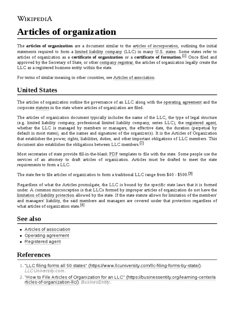 Articles of Organization: United States | PDF | Limited Liability ...