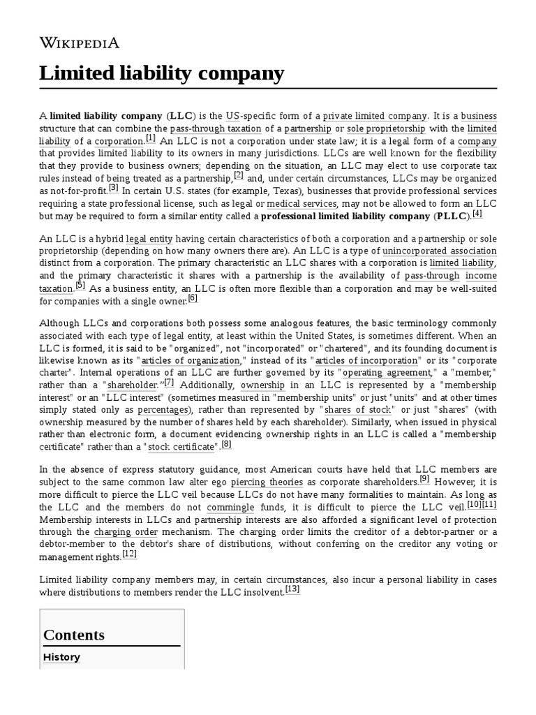 Limited Liability Company: History | PDF | Limited Liability Company ...