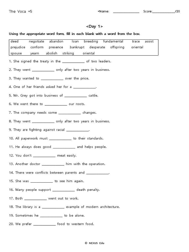 The+Voca+5 예문 (단어+박스) .Hwp | PDF