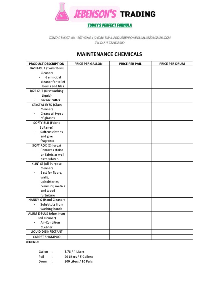 Jebensons Maintenance Chemicals | PDF | Home & Garden