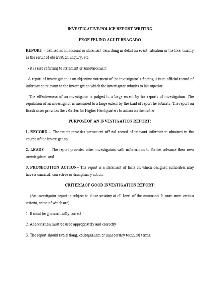 Investigative Report Writing Essentials | PDF | Perjury | Testimony
