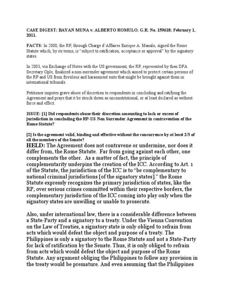 Bayan Muna Vs Romulo, G.R. No. 159618, (2011) | PDF | Treaty | International Criminal Court