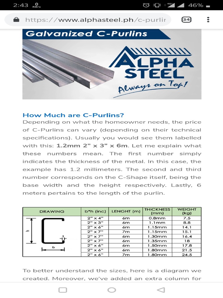 C-Purlin Weight - Phil | PDF