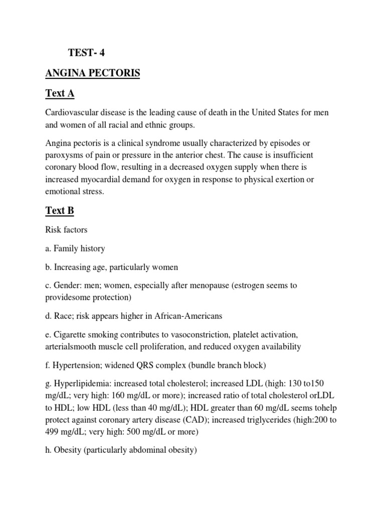 Test-4 Angina Pectoris Text A | PDF | Dermatitis | Allergy