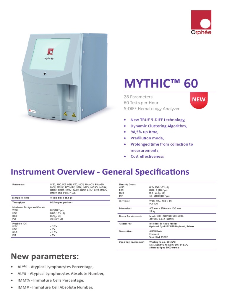Mythic™ 60: Instrument Overview - General Specifi Ca Ons | PDF | White ...