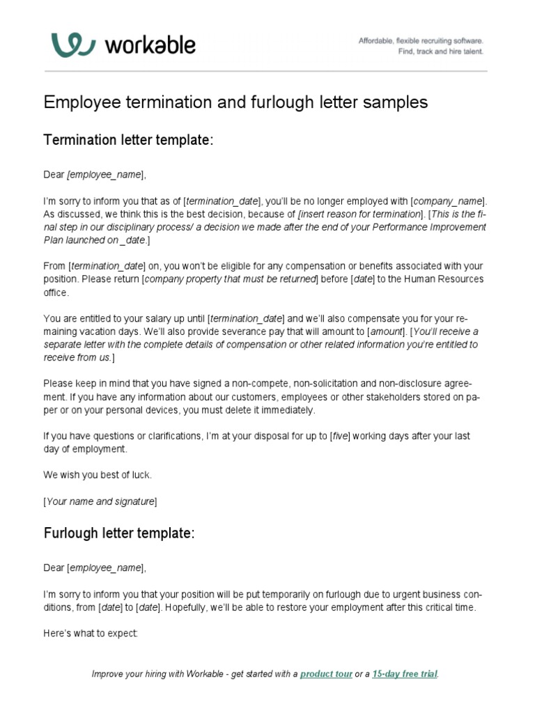 Employee Termination and Furlough Letter Samples | PDF | Employment | Labor