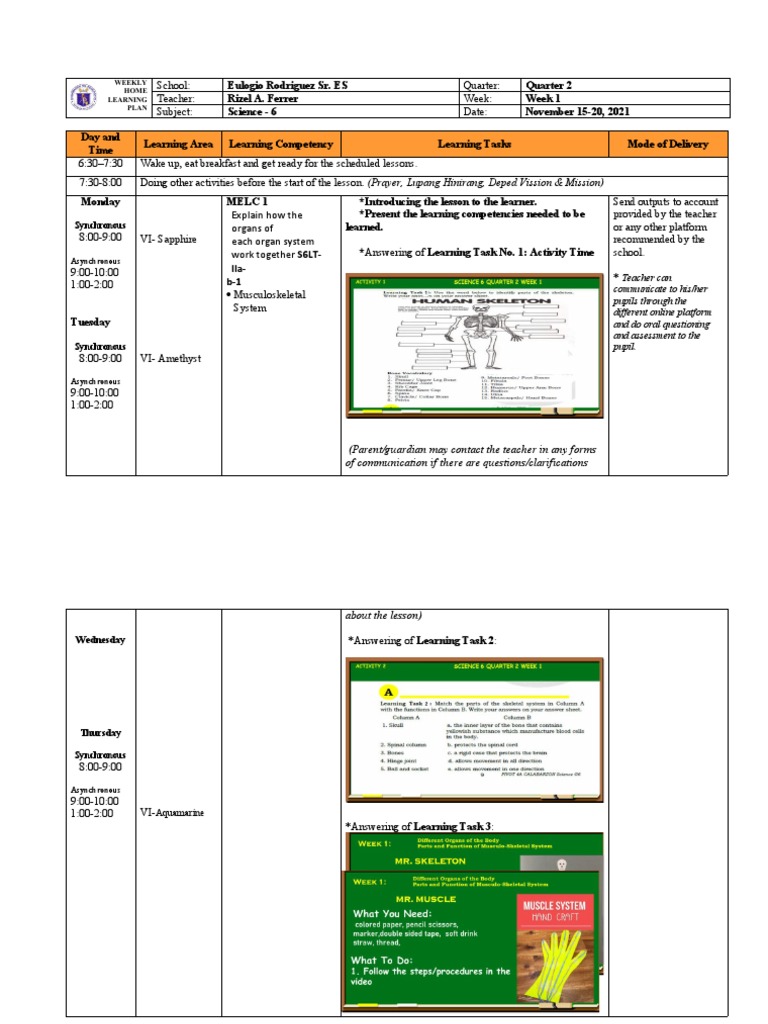 Weekly Home Learning Plan: Synchronous | PDF | Communication ...