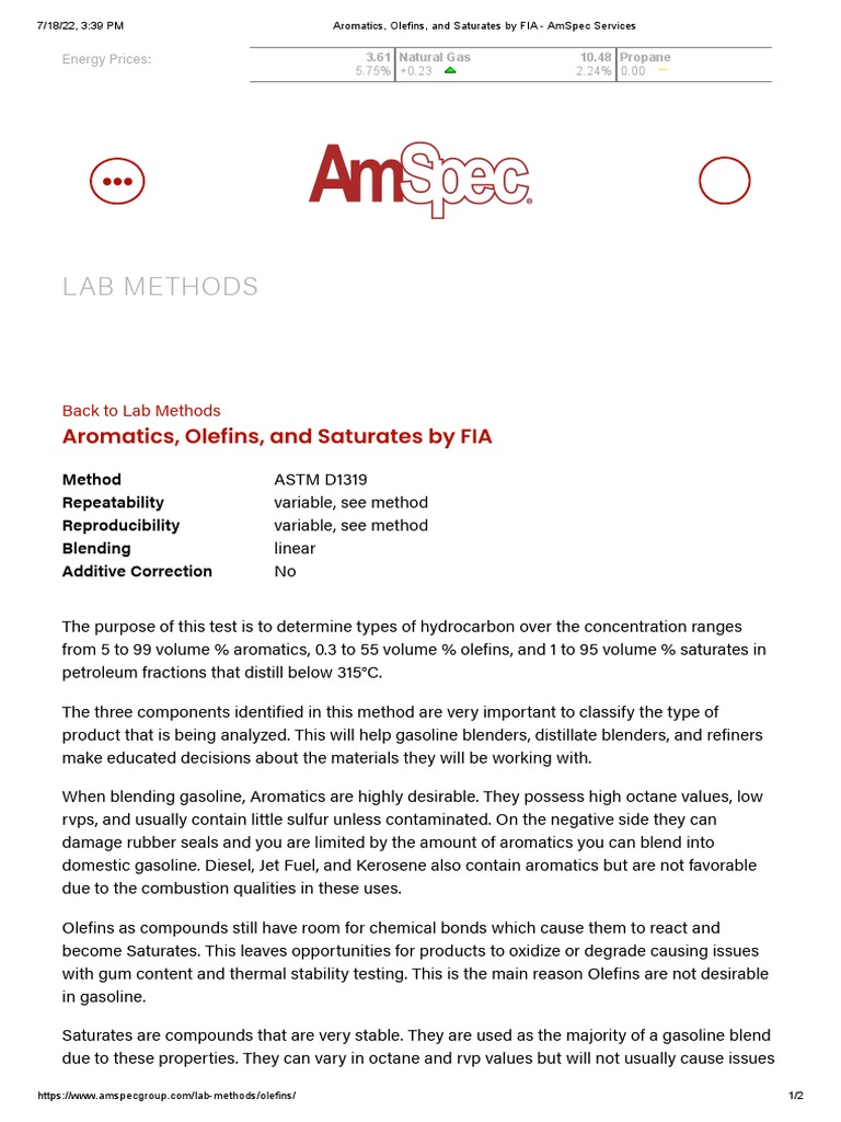Lab Methods: Aromatics, Olefins, and Saturates by FIA | PDF | Gasoline ...
