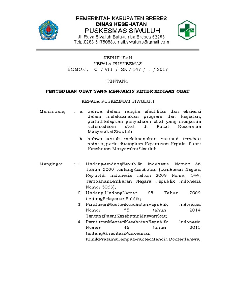 SK Penyediaan Obat Yang Menjamin Ketersediaan Obat | PDF