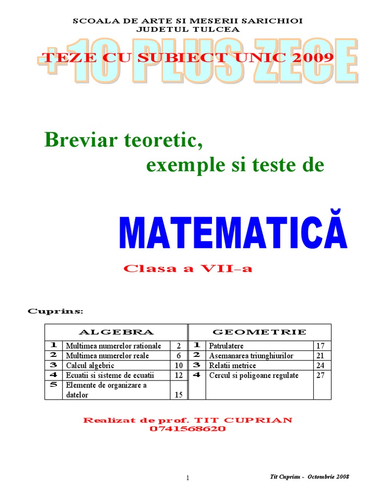 Breviar Teoretic - Tsu Cls 7 | PDF