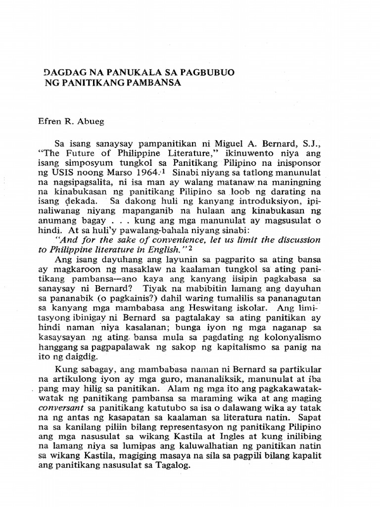 Dagdag Na Panukala Sa Pagbubuo NG Panitikang Pambansa | PDF