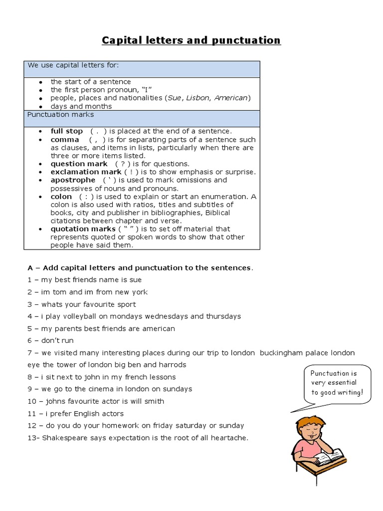 A - Add Capital Letters and Punctuation To The Sentences | PDF ...