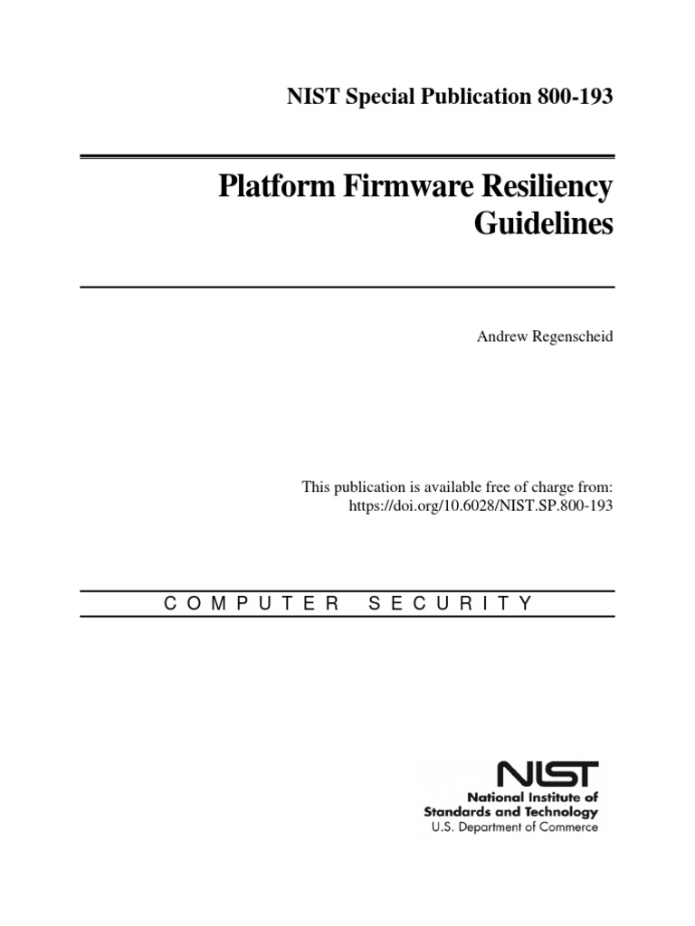 Platform Firmware Resiliency Guidelines: NIST Special Publication 800-193 | PDF | National ...