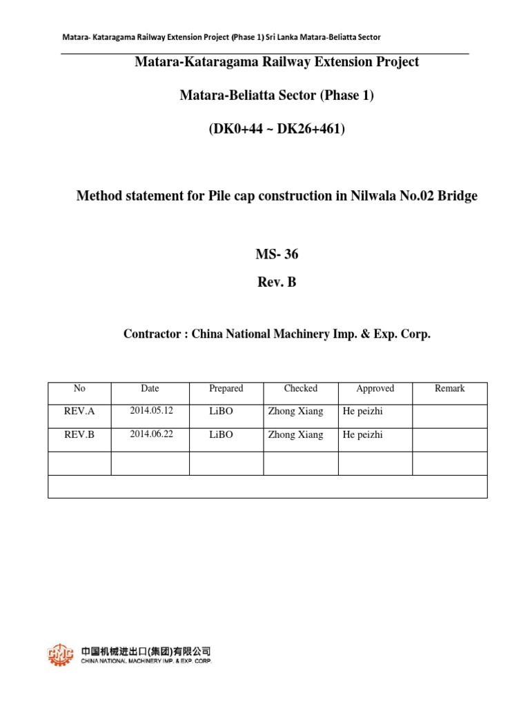 NO.36 Method Statement For Pile Cap Construction in Nilwala No.02 Bridgerev.B. | PDF | Deep ...