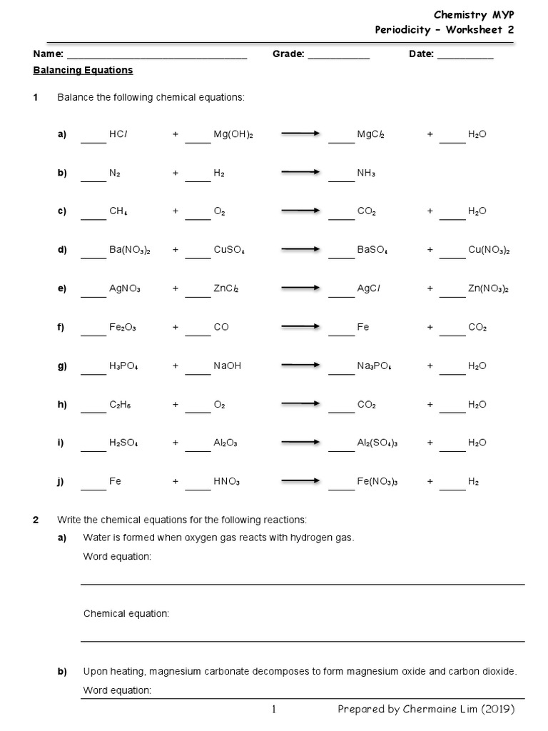 Quantities and Equation - Worksheet 2 (Writing Equations) | PDF | Oxide ...