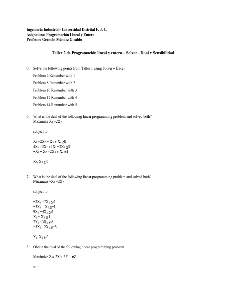 Taller 2 | PDF | Linear Programming | Systems Theory