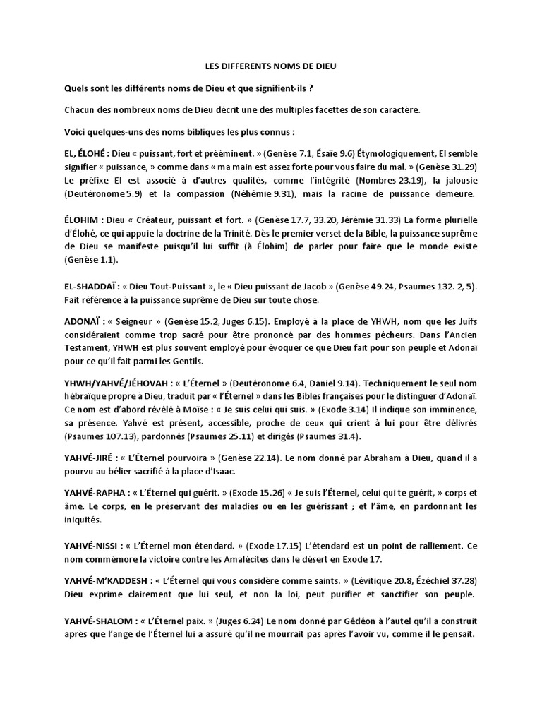 Les Noms de Dieu et Leur Signification | PDF | Dénomination de Dieu ...
