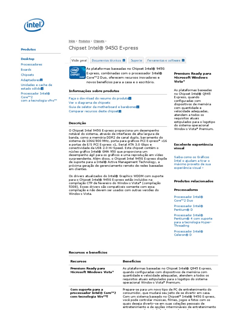 Chipset Intel® 945G Express | PDF | Windows Vista | Armazenamento de ...