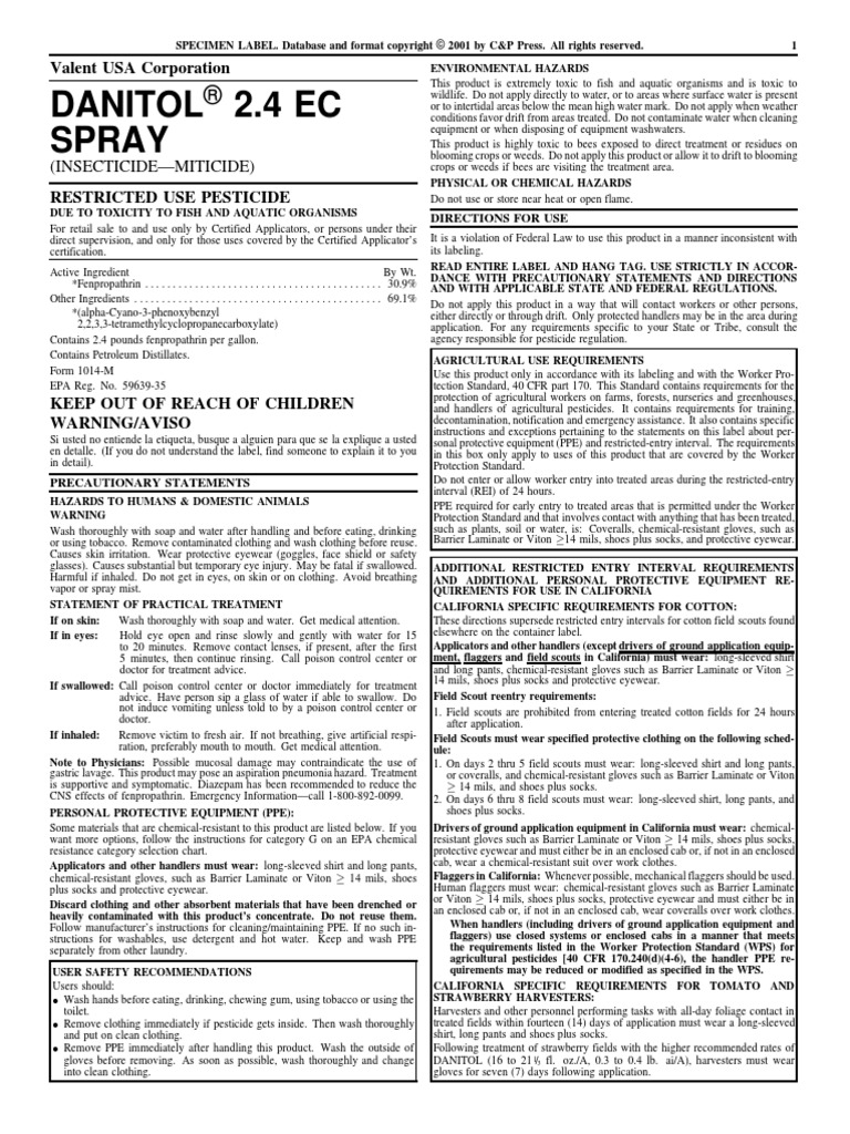 Danitol 2.4 EC Spray: (Insecticide-Miticide) | PDF | Pesticide ...