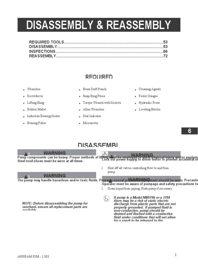 Disassembly & Reassembly: Required | PDF | Pump | Bearing (Mechanical)