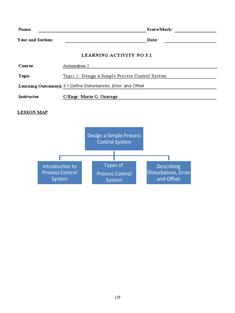 Automation 2 Topic 1: Design A Simple Process Control System | PDF ...