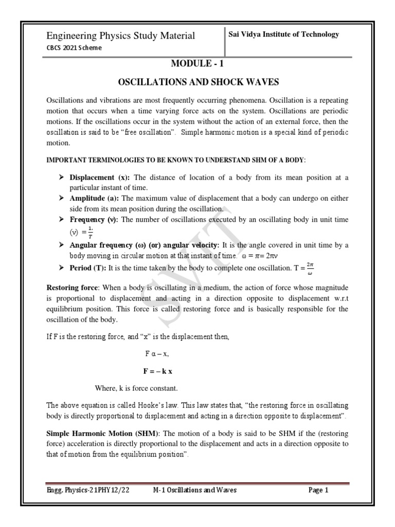 Module-01 Oscillations & Shock Waves | PDF | Resonance | Waves