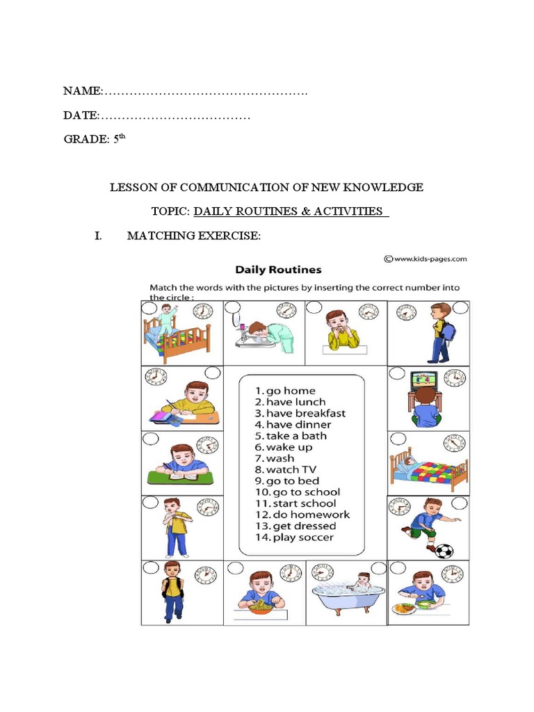 Handout 5TH Grade - Daily Routines | PDF