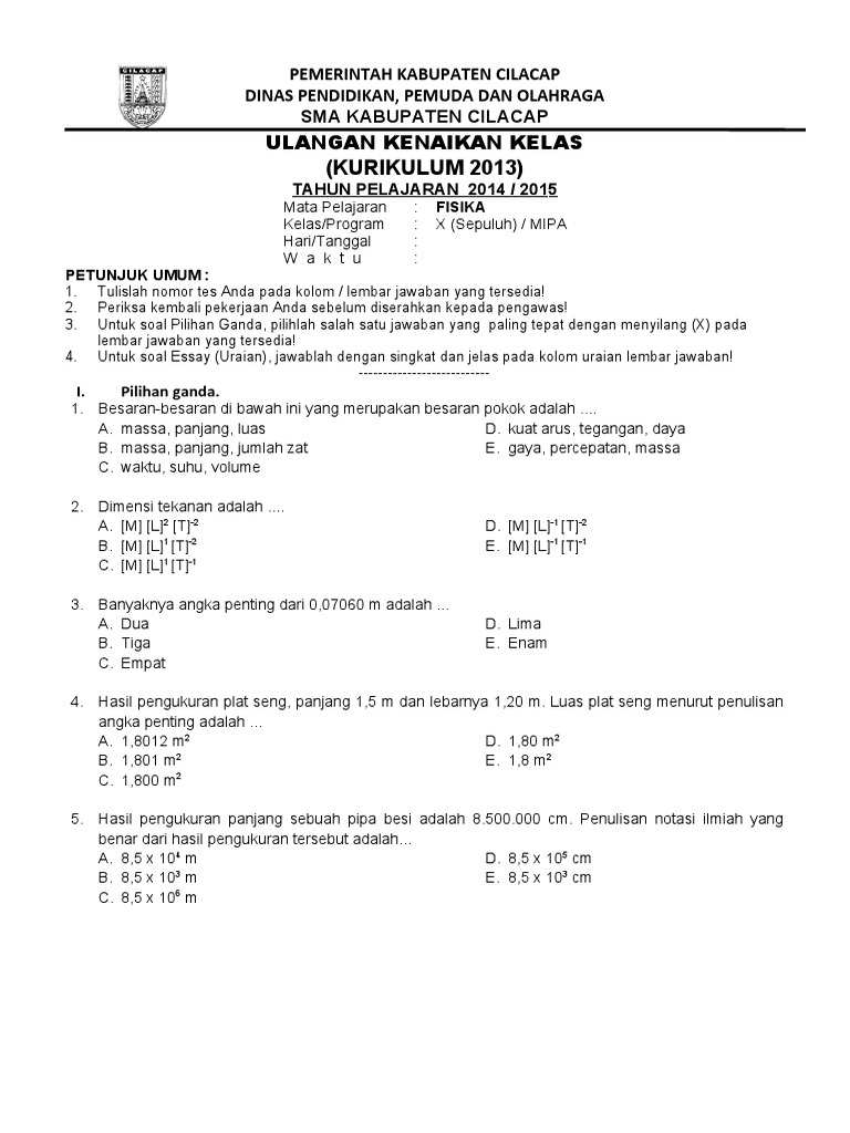 Naskah Soal Uas Fisika Kls X 2014-2015 | PDF