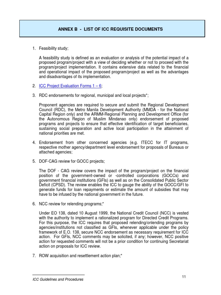 Annex B List of ICC Requisite Documents | PDF | Feasibility Study ...
