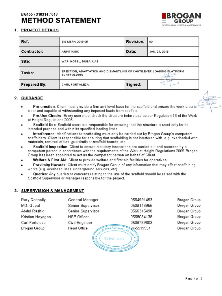 Method Statement: 1. Project Details Ref: Revision: Contractor: Date ...