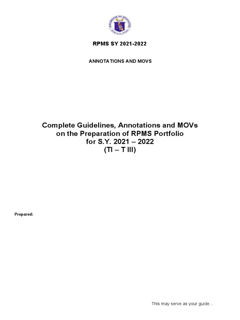 RPMS Portfolio Guidelines 2021-2022 | PDF | Learning | Teaching Method