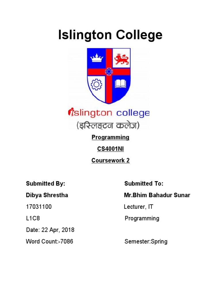 2017-18 A CS4001NI A2 CW Coursework NP01CP4A170082 | PDF | Class ...