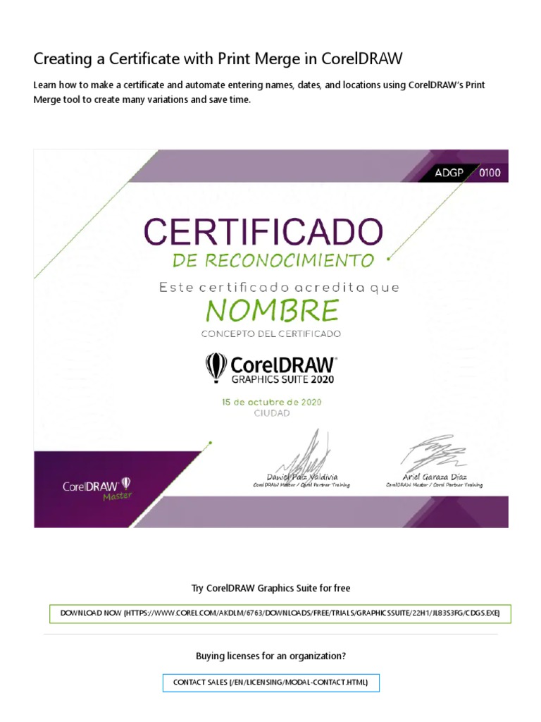 Creating A Certificate With Print Merge in CorelDRAW - CorelDRAW Tutorials | PDF | Computer File ...