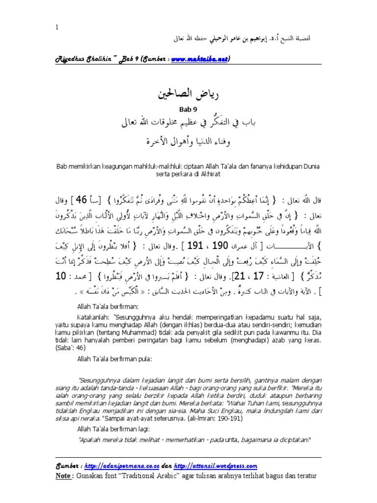 Pemikiran dalam Riyadhus Shalihin Bab 9 | PDF | Agama & Spiritualitas