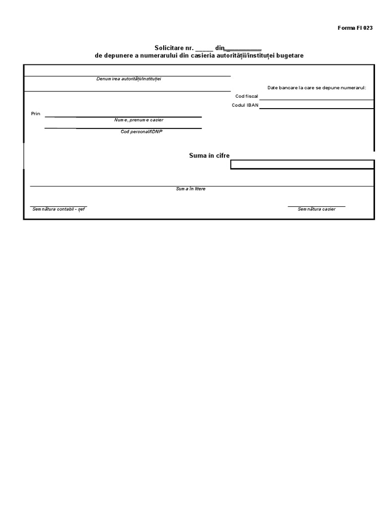 Cerere Depunere Numerar | PDF
