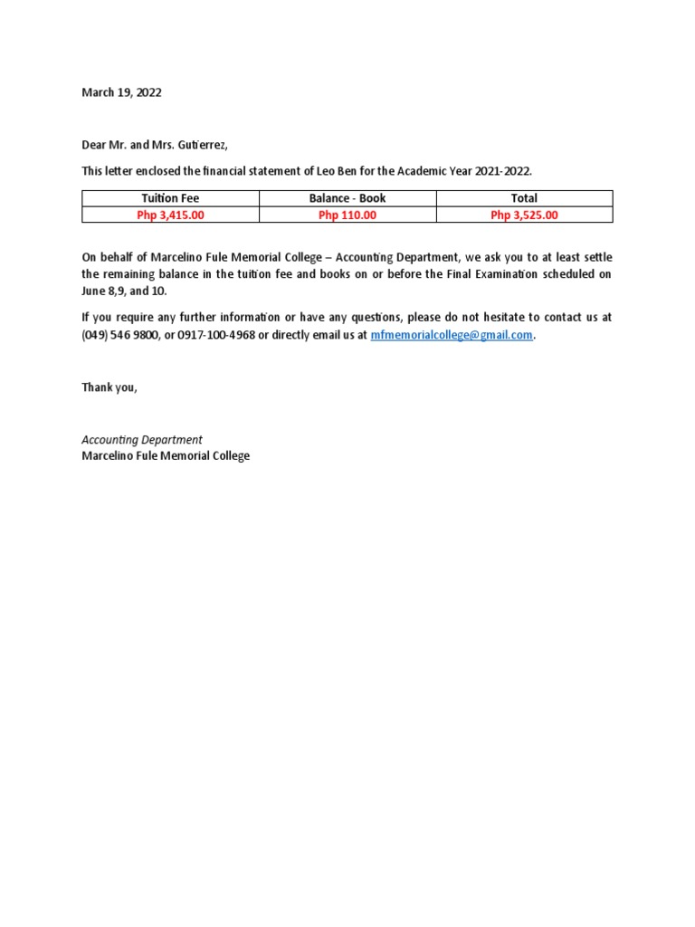 Tuition Fee Balance - Book Total: PHP 3,415.00 PHP 110.00 PHP 3,525.00 ...